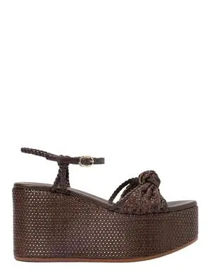 TWINSET Woven Platform Heeled Sandals - Coffee