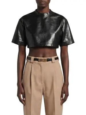 Balenciaga Cropped Leather Top - Black