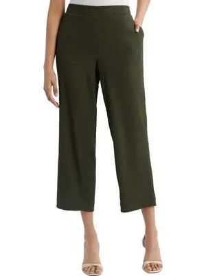 Anne Klein Crinkle Ankle Wide Leg Pants - Dark Bay Leaf