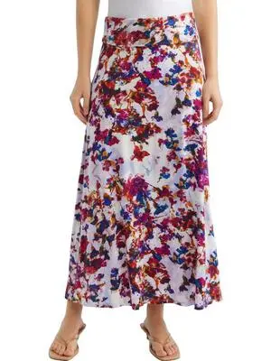 LOVEAPPELLA Floral Print Roll Top Maxi Skirt