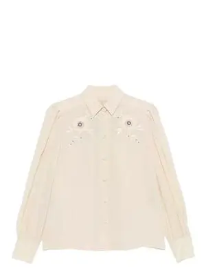 Valentino Garavani Floral-embroidered Pleated-sleeve Blouse - Neutrals