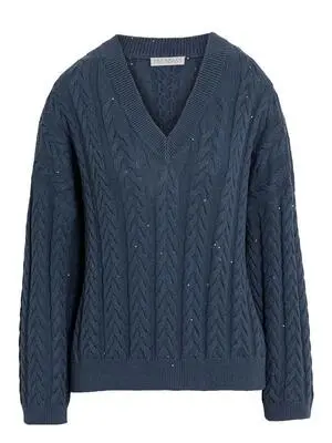 Brunello Cucinelli Sequin-embellished Cable-knit Cotton-blend Sweater - Navy