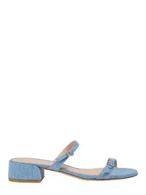 STUART WEITZMAN Ginger Leather Mules With Embellished Buckles - Light Denim