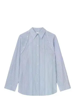 Nanushka Striped Button-off-shoulder Shirt - Blue