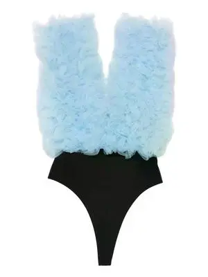 Alchemy Fashions Ruffled Tulle-panel Bodysuit - Blue