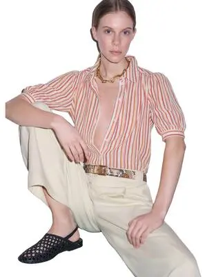 ME+EM Cotton Stripe Blouse - Pink Multi