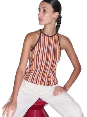ME+EM Slim Knit Striped Tank - Cinnamon Multi