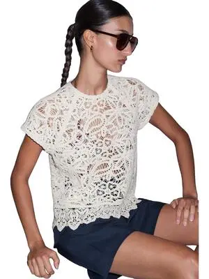 ME+EM Cotton Crochet Cropped Top - Light Cream