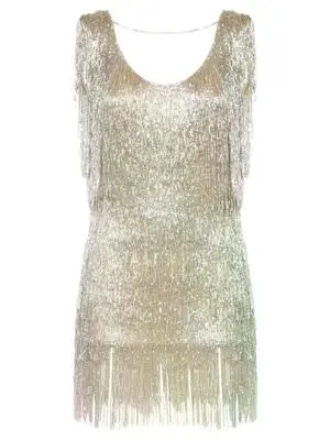 Galia Lahav Fringe-detail Bead-embellished Dress - Silver