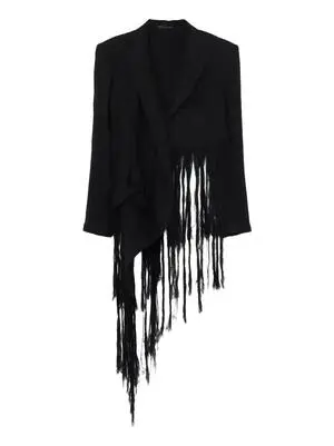 Yohji Yamamoto Asymmetric Fringe-trimmed Jacket - Black