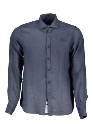 LA MARTINA Logo-embroidered Linen Shirt Blue