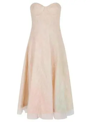 Alberta Ferretti Lace Overlay Bustier Midi Dress - Pink