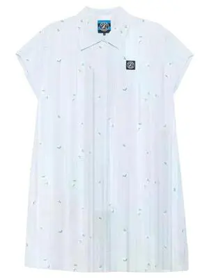 AGNES B. Striped Floral-embroidered Shirt Dress - Blue