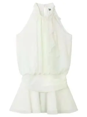 B+AB Ruffled Shirred-waist Mini Dress - Neutrals