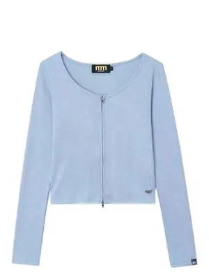 MINI CREAM Ribbed Zip-up Sweater - Blue