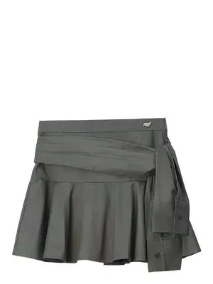 MINI CREAM Tie-waist Pleated Skirt - Grey