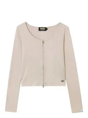 MINI CREAM Ribbed Zip-up Sweater - Neutrals