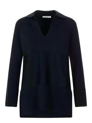 Max Mara Embroidered Logo V-neck Polo Sweater - Blue