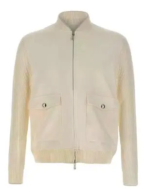 Eleventy Knitted-sleeve Zip-up Jacket - Neutrals