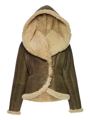 Magda Butrym Hooded Shearling Jacket - Brown