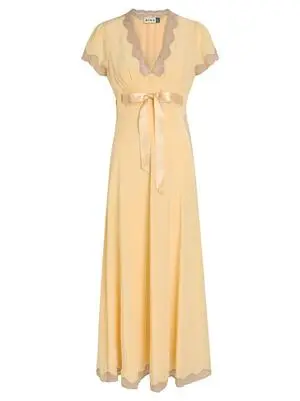 Rixo Marlice Lace-trim Silk Midi Dress - Yellow