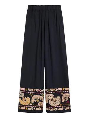 BODE Feather Runner Embroidered Cotton-blend Trousers - Multicoloured 1