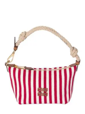 Miu Miu Cotton And Leather Pouch - Ruby Red/cognac