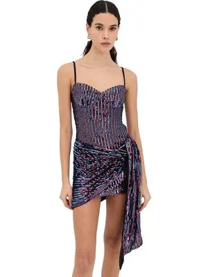 AREA Wrapped Sequin Mini Dress - Red Multi