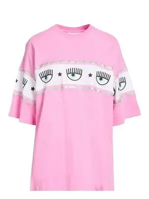 CHIARA FERRAGNI CHIARA FERRAGNI Black Cotton T-Shirt With Logo Print Pink