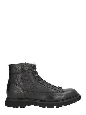 DOUCAL'S Pebbled-leather Lace-up Ankle Boots - Black