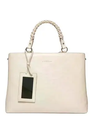 John Richmond Leather Tote Bag With Braided Handle - Neutrals
