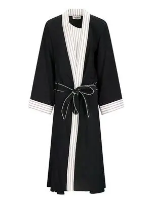 Attico Floral-jacquard Striped-trim Trench Coat - Black
