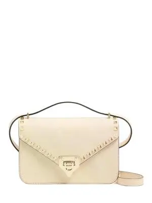 Valentino Garavani Rockstud Small Shoulder Bag In Grainy Calfskin - Neutrals