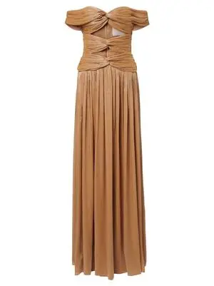 Costarellos Cutout Lurex Georgette Gown - Beige