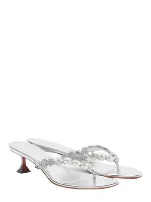 Amina Muaddi Janis Embellished Thong Sandals - Silver