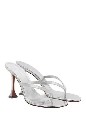 Amina Muaddi Juliette Mirrored Leather Thong Sandals - Silver