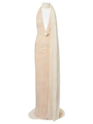 DE LA VALI Amora Lace Tulle Gown - Beige
