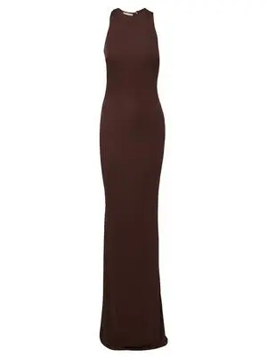 DE LA VALI Maha Beaded Open-back Jersey Gown - Brown