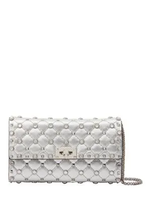 Valentino Garavani Rockstud Spike Metallic Leather Shoulder Bag Silver