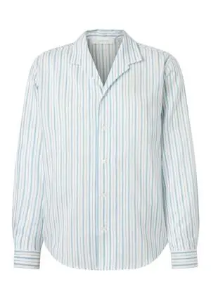 UMIT BENAN Franco Pinstripe Silk And Cotton Shirt - Blue
