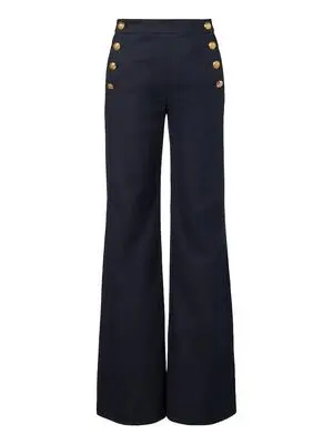 NILI LOTAN Reed Cotton And Linen Flared Pants - Blue