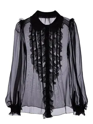Dolce & Gabbana Ruffled Sheer Silk Blouse - Black