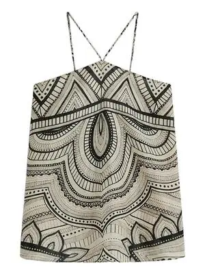 Scanlan Theodore Linen Ottoman Print Halter Top - Ecru.chocolate