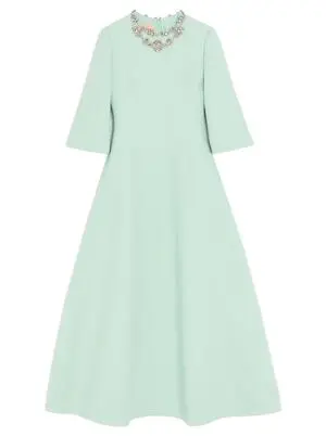 Valentino Garavani Valentino Crepe Couture Embroidered Midi Dress Celadon/silver