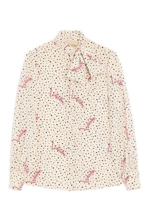 Valentino Garavani Crepe De Chine "plus De Pois" Bubble Shirt With Scarf Detail - Vanilla/multicolour