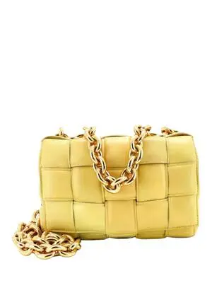 Bottega Veneta Cassette Chain Padded Maxi Intrecciato Leather Crossbody Bag Yellow