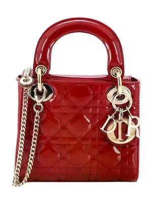 Dior Lady Cannage Quilt Patent Mini Satchel - Red