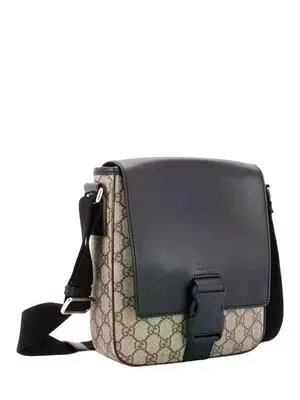 Gucci Buckle Flap Messenger Bag Gg Coated Canvas With Leather - Brown