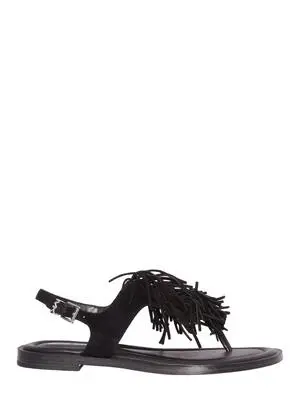 Michael Kors Indra Suede Fringe Slingback Sandals - Black
