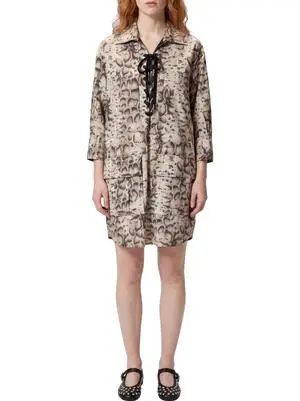 Pinko Cotton Serpent Print Shirt Dress - Brown